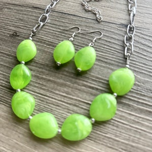 Lime Green Statement Necklace & Earrings, Lime Green Jewelry, Your ...