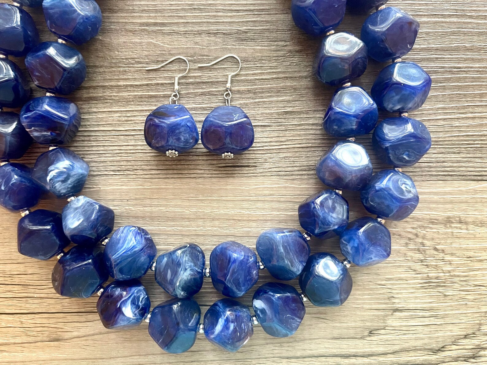 Dark Blue Statement Necklace Earrings Bracelet, Chunky Jewelry Big ...