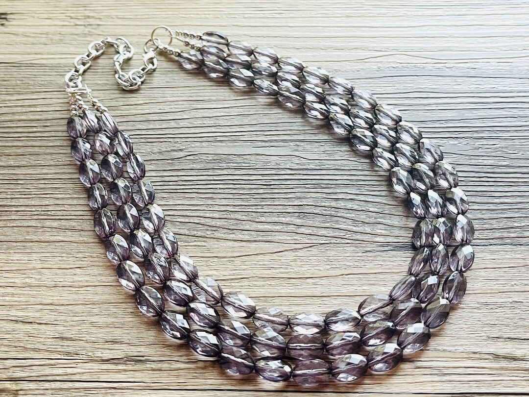 Translucent Smoke Gray 3 Strand Statement Necklace, Gray Beaded ...