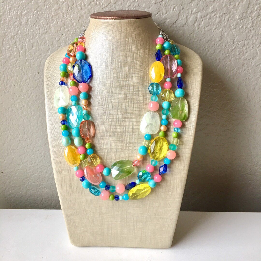 Spring Statement Necklace, Colorful Beaded Necklace, Chunky Bib ...