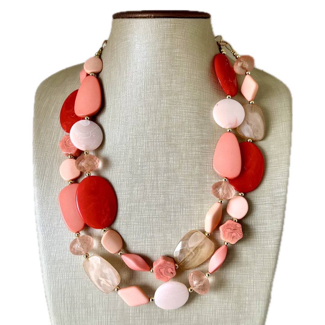 Glitzy Coral Reef Statement Necklace & Earring Set, Pink Jewelry, Peach ...