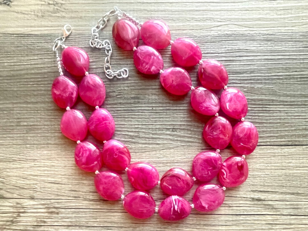 Magenta Big Beaded Statement Necklace, Beaded Jewelry, Pink Beaded ...