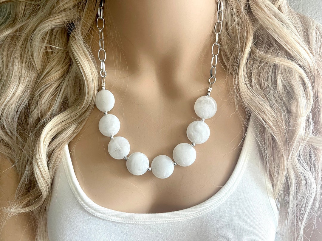 White Statement Necklace & Earring Set, White Jewelry, Your Choice of ...