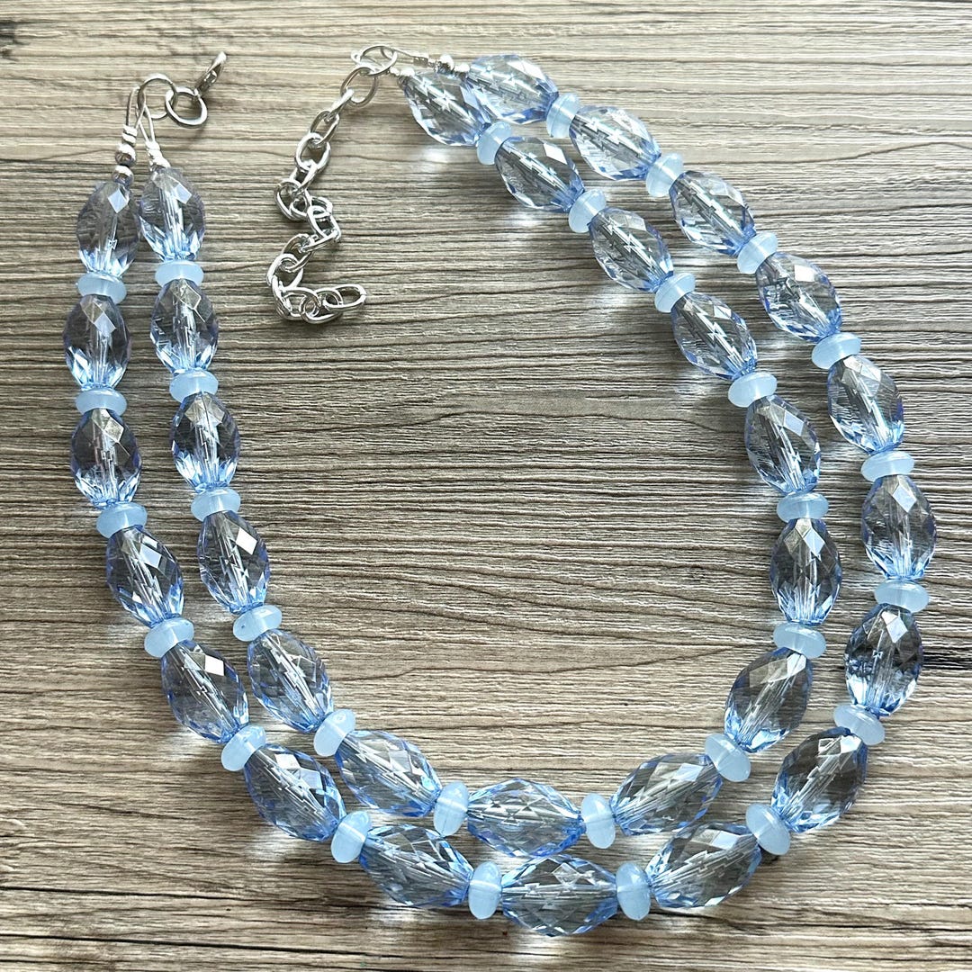 Periwinkle & Silver Statement Necklace, Blue Jewelry Bib Chunky ...