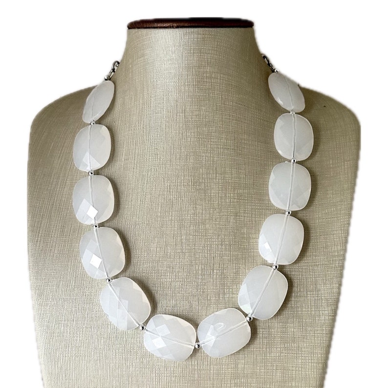 White Statement Necklace Jewelry Set, Chunky Jewelry Big Beaded Single ...