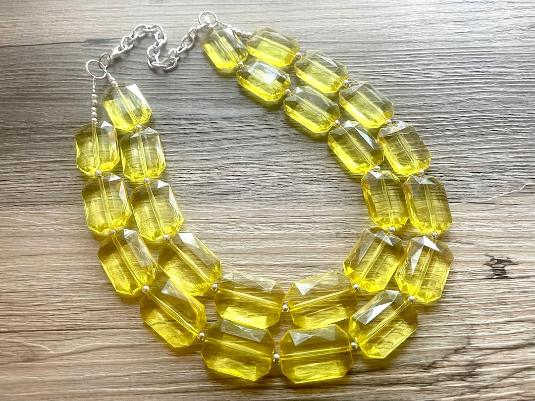 Yellow Statement Jewelry Set, Chunky Beaded Necklace, Yellow Jewelry ...