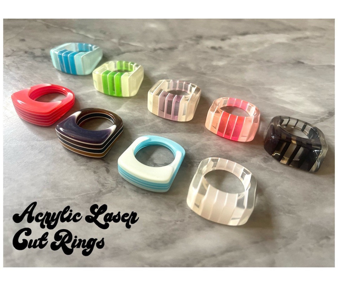 Laser Acrylic Cut Rainbow Stack Rings, Chunky Retro Rings, Thick Rings ...