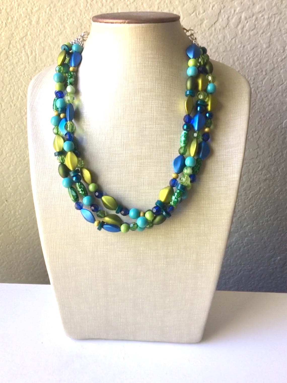 Blue & Green Mermaid Chunky Statement Necklace 3 Strand - Etsy