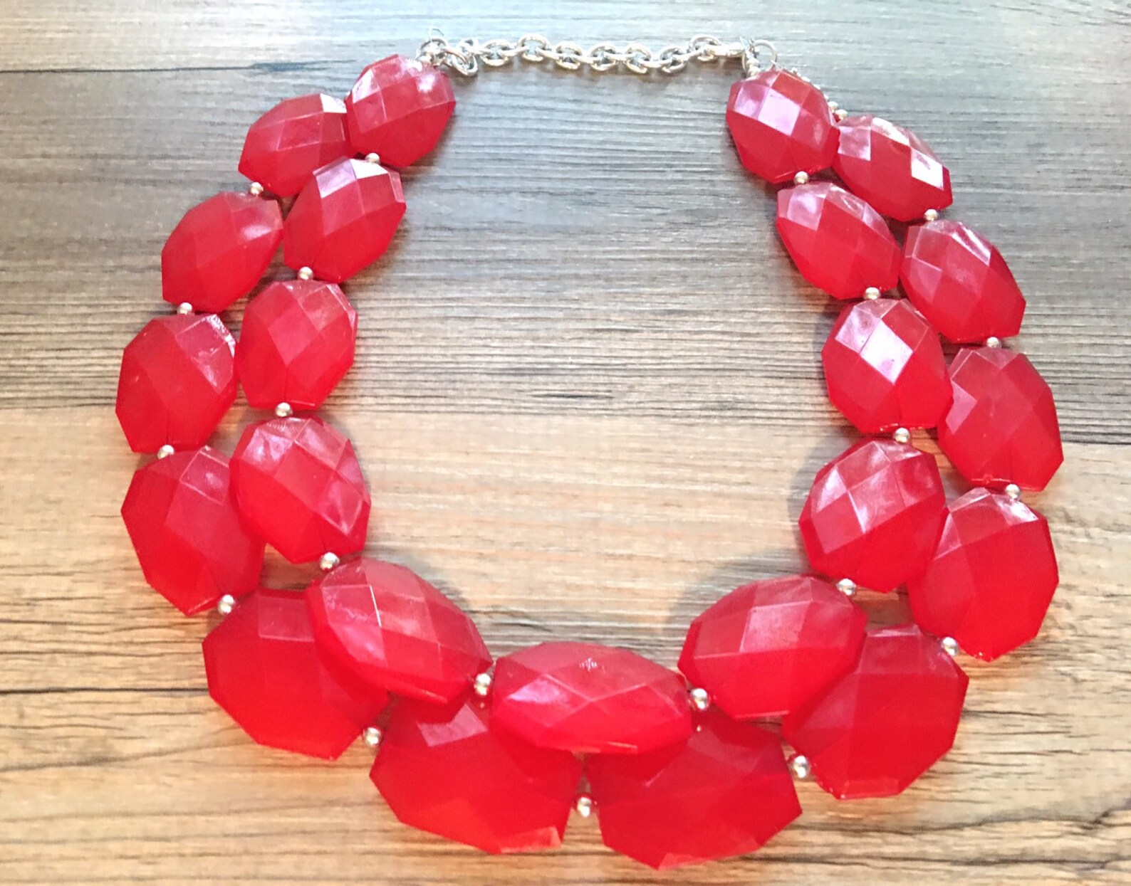 Cherry Red Chunky Necklace, Bright Red Jewelry Set, Big Beaded Chunky ...