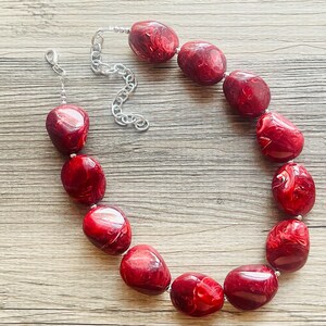Red Swirl Necklace, Single Strand Jewelry, Big Beaded Chunky Statement ...