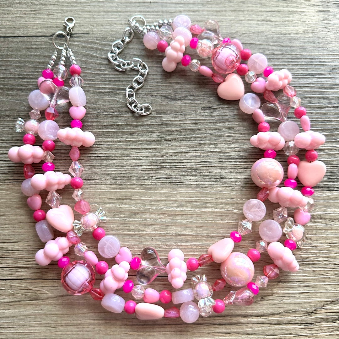 Girls Night Out! Chunky Beaded Statement Necklace, Blush Pink Hot Pink ...