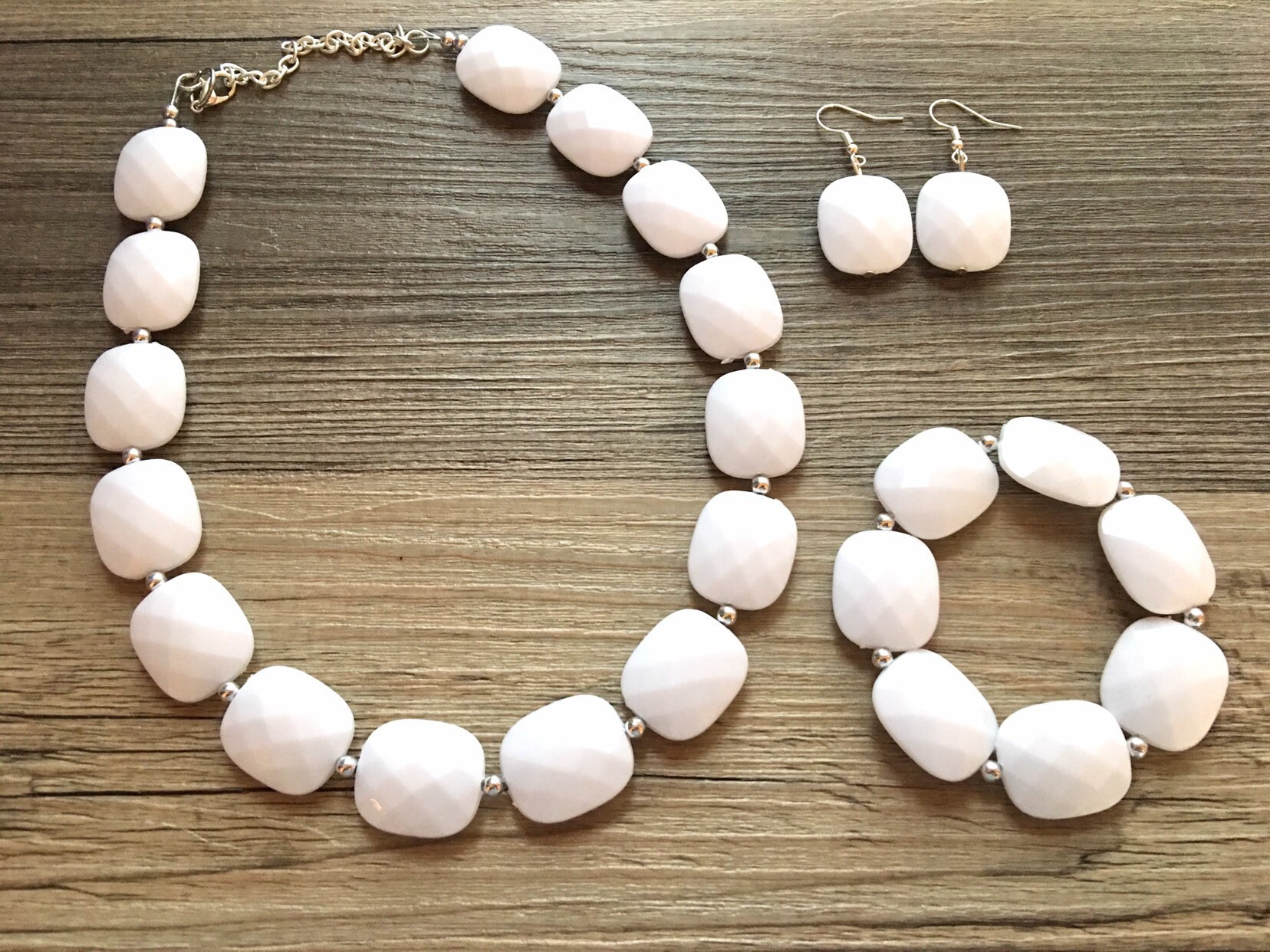 White Statement Necklace Jewelry Set Chunky Jewelry Big - Etsy