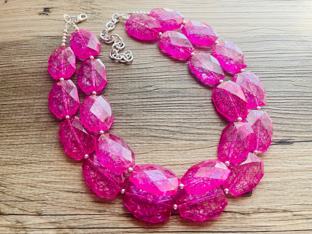 Hot Pink Rock Candy Statement Necklace and Earring Set, Color Block ...