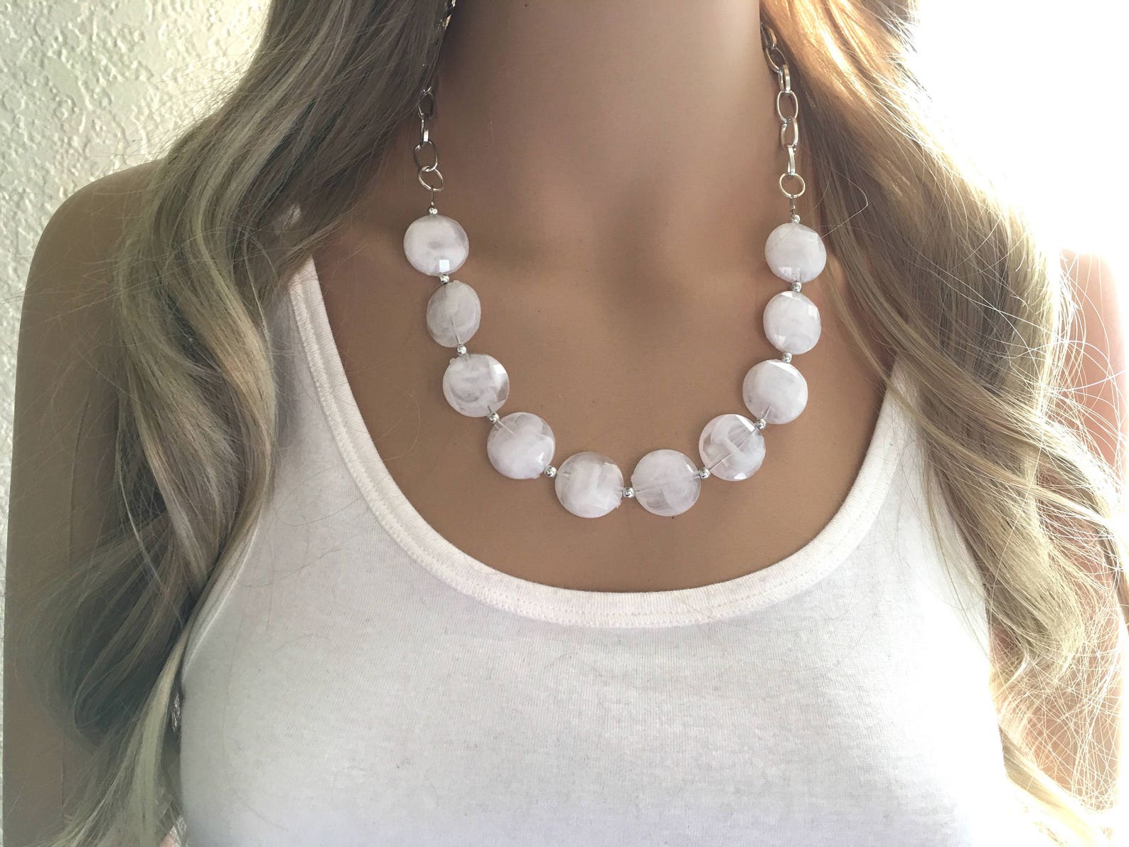 White Statement Necklace & Earring Set, White Jewelry, Your Choice of ...