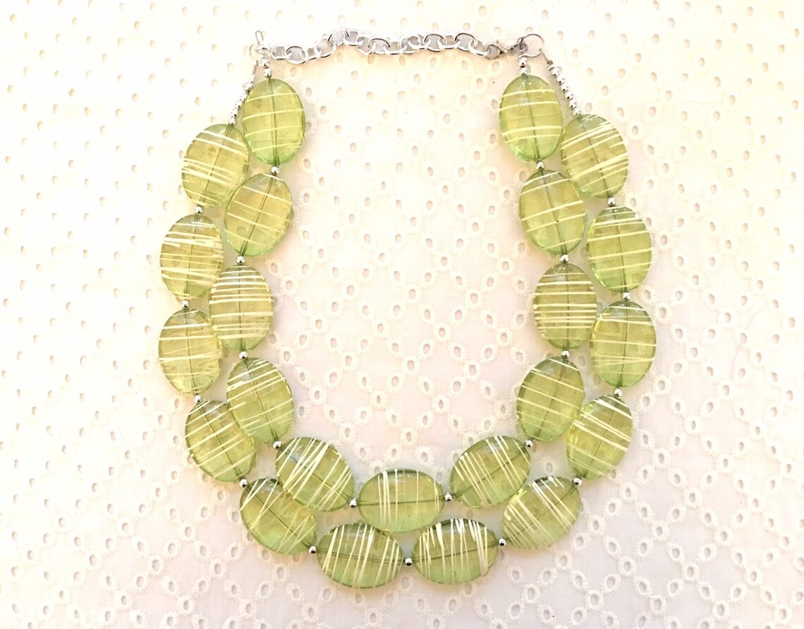 Lime Green statement necklace chunky green necklace double - Etsy Polska