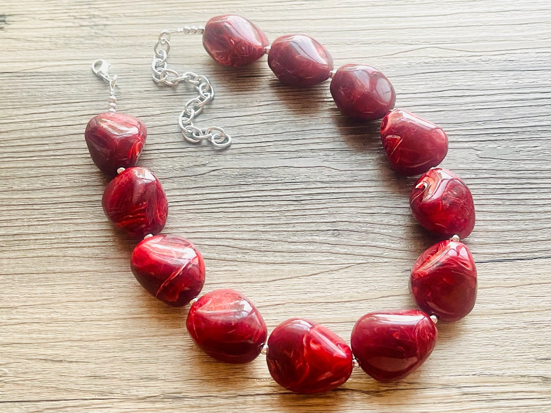 Red Swirl Necklace, Single Strand Jewelry, Big Beaded Chunky Statement ...
