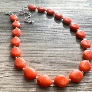 Long Bright Orange Statement Necklace, Chunky Beaded Necklace, Orange ...