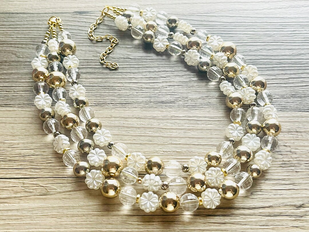 Gold Daisy Chain Statement Necklace, Chunky Necklace Jewelry, Flower ...