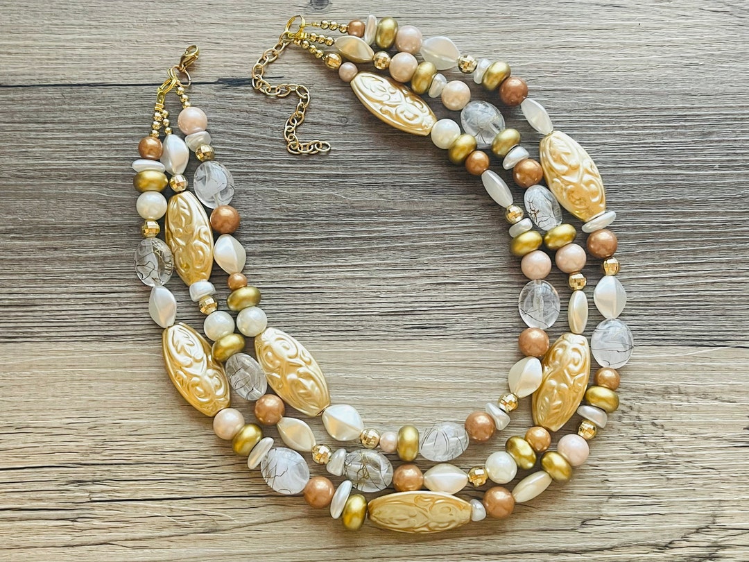 Gold Goddess Chunky Statement Necklace, Big Beaded Jewelry, Gifts for ...