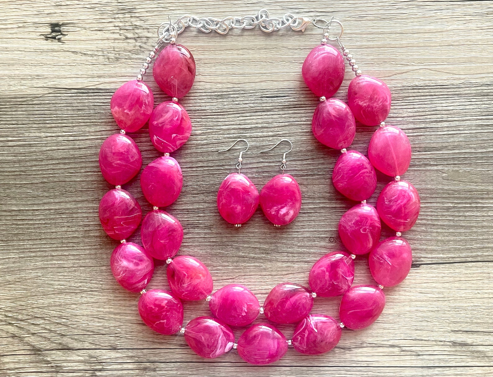 Magenta Big Beaded Statement Necklace, Beaded Jewelry, Pink Beaded ...