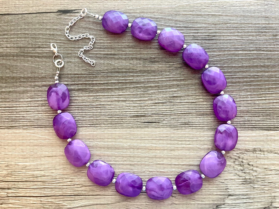 Purple Single Strand Big Beaded Statement Necklace Purple - Etsy