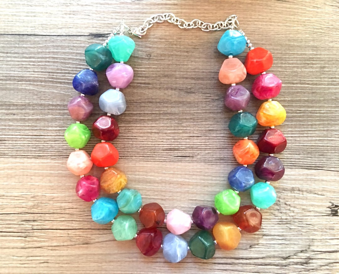 Collier de perles arc-en-ciel, bijoux colorés, gros collier, gros ...