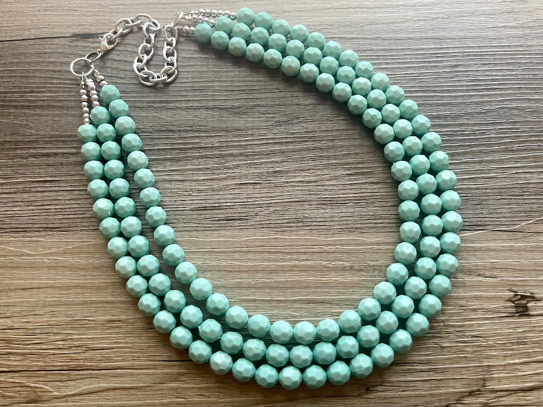 Mint Green Statement Necklace Set, Green Jewelry Mint Green Bib Chunky ...