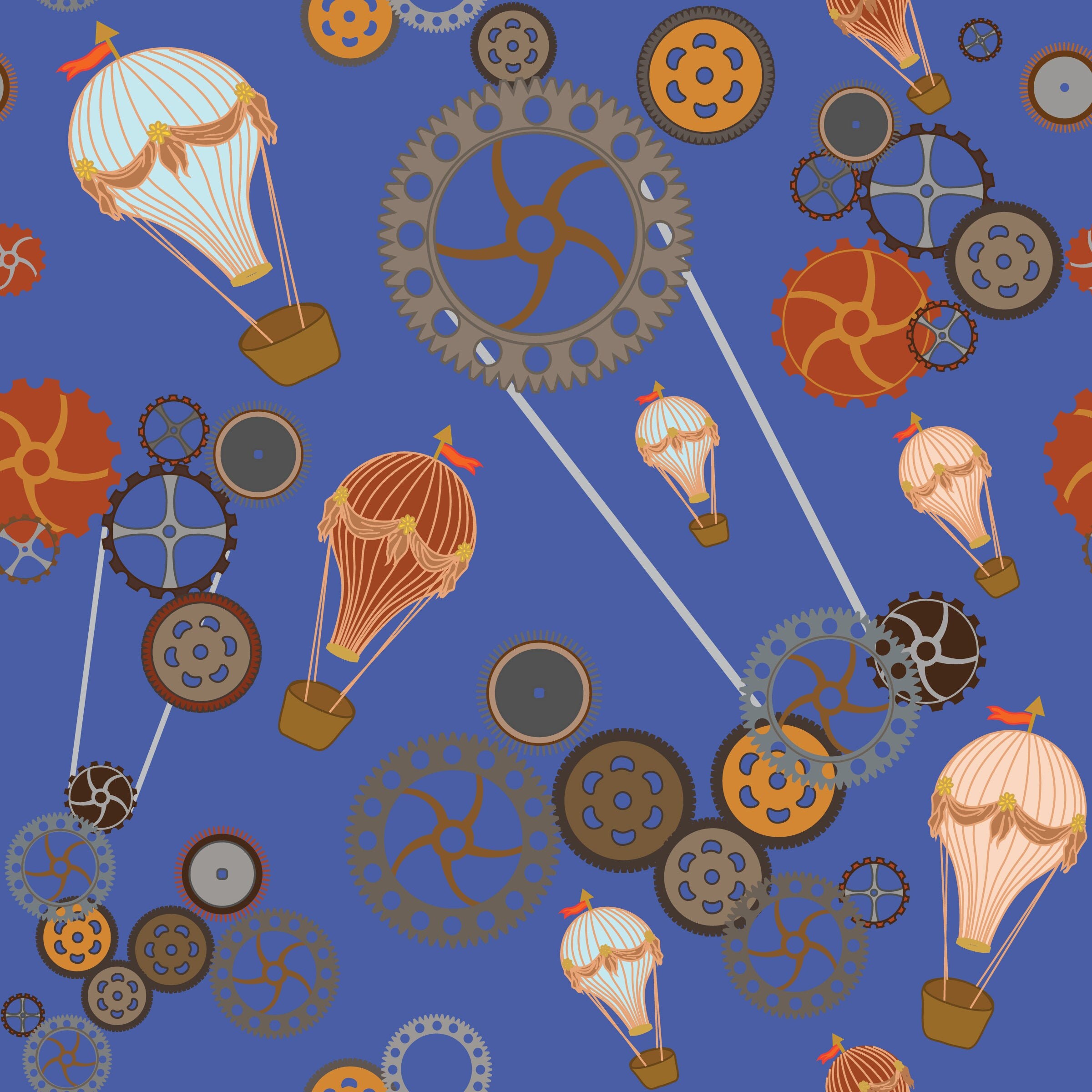 Steampunk retro print, fabric by the yard, Vintage Gears fabric ...