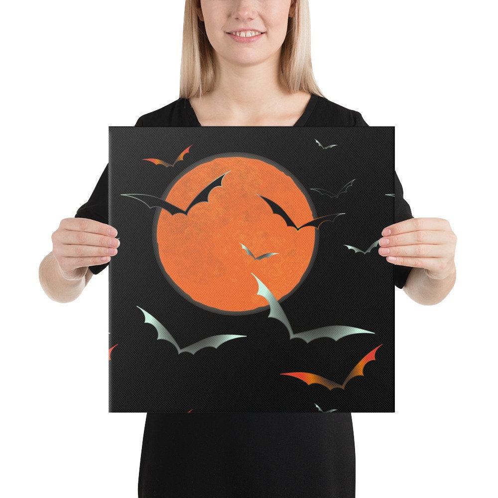 Halloween Blood Moon & Bats Canvas - Made in USA - Etsy