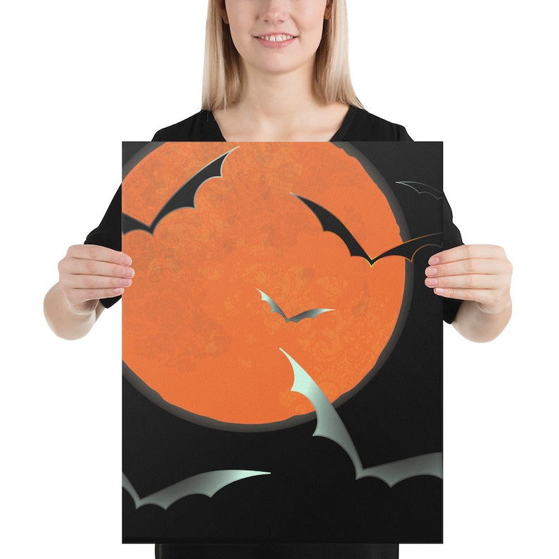 Halloween Blood Moon & Bats Canvas - Made in USA - Etsy