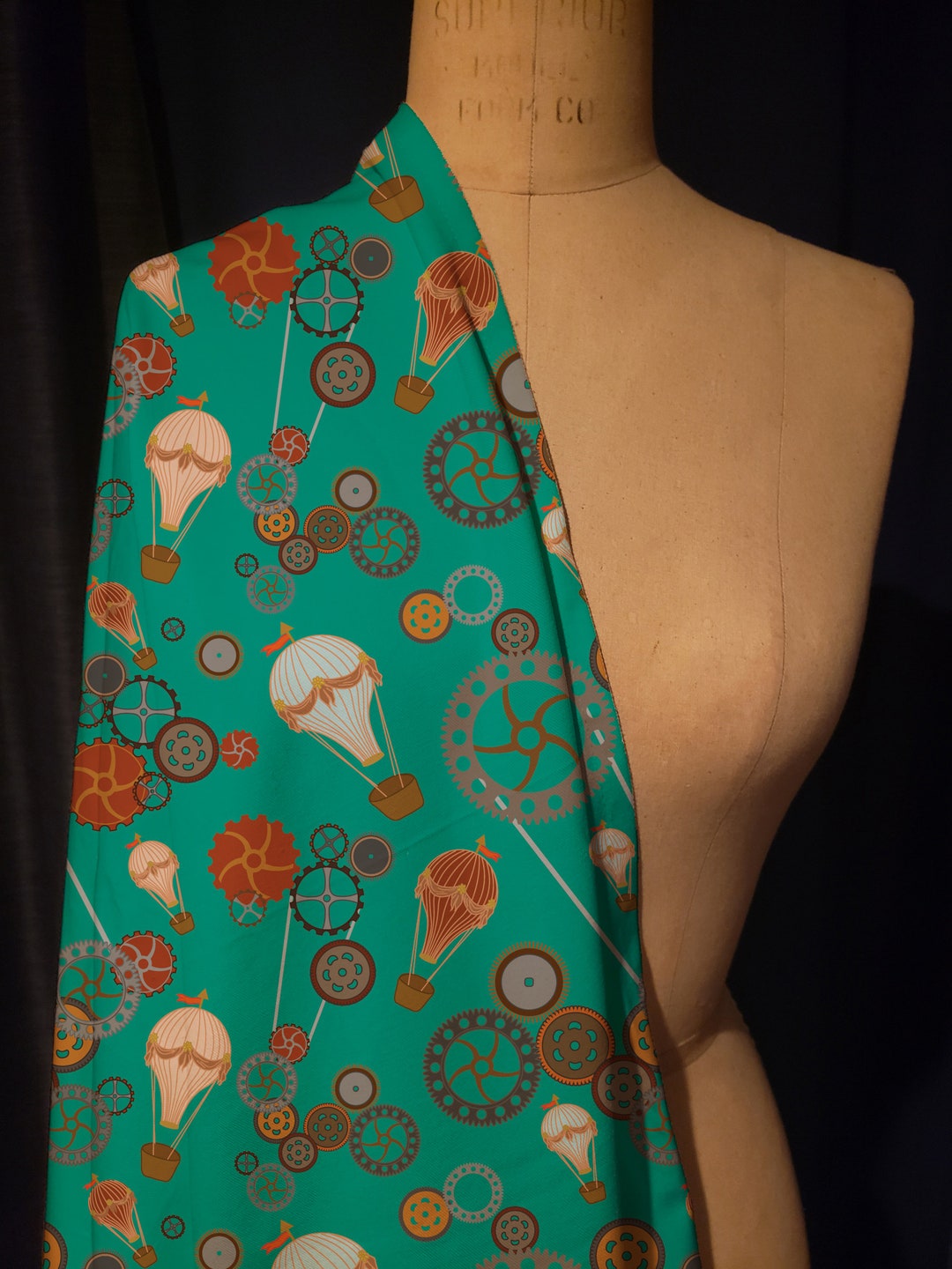 Steampunk Retro Print, Fabric by the Yard, Vintage Gears Fabric, Arts ...