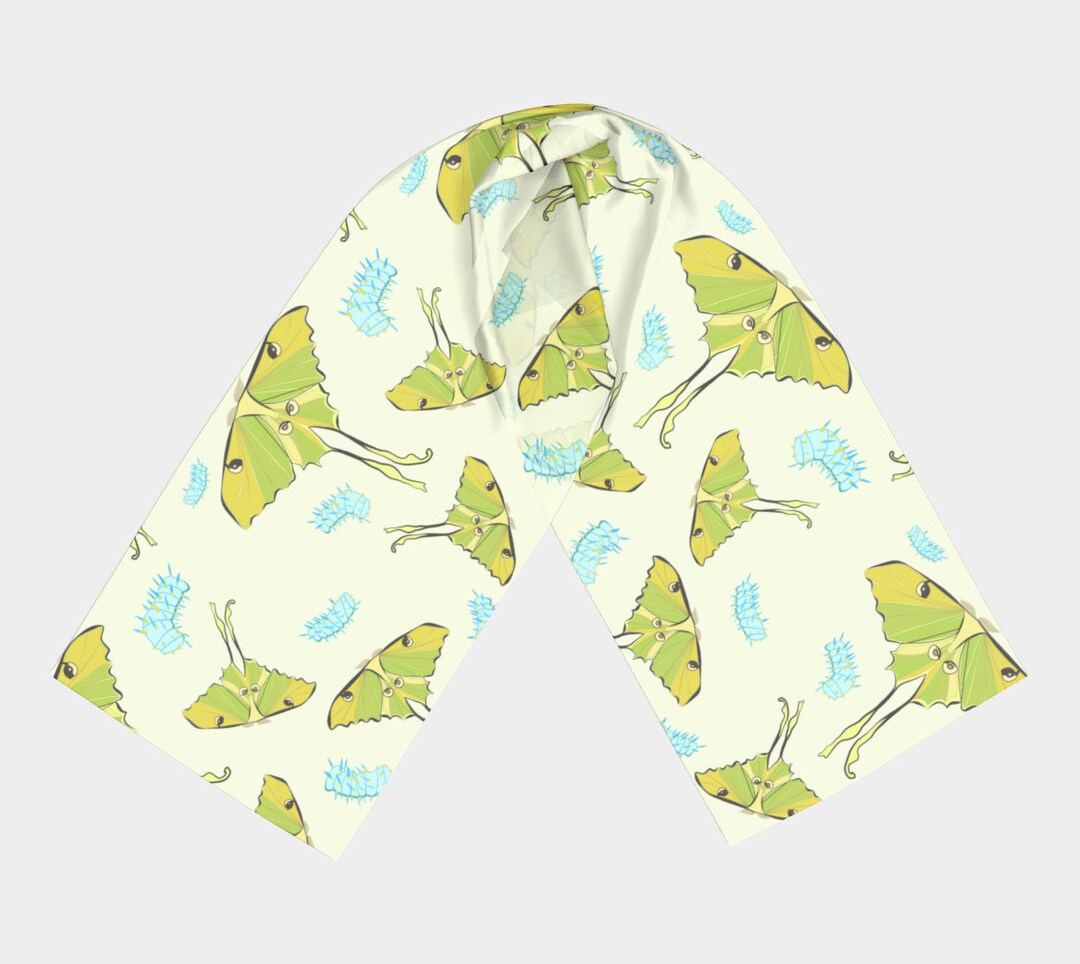 Luna Moth Print, Silk Long Scarf for Women, Silk Head Scarf, Silk Scarf ...