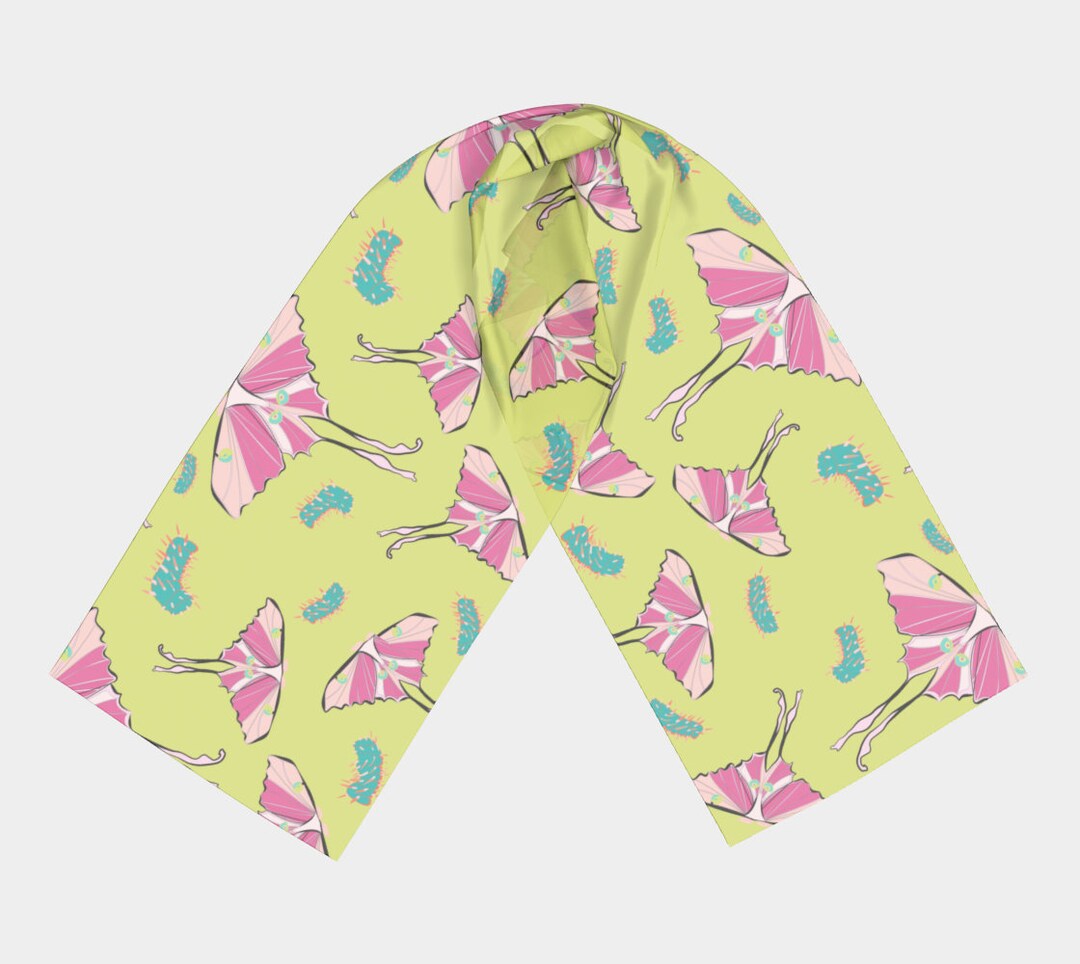 Luna Moth Print, Silk Long Scarf for Women, Silk Head Scarf, Silk Scarf ...