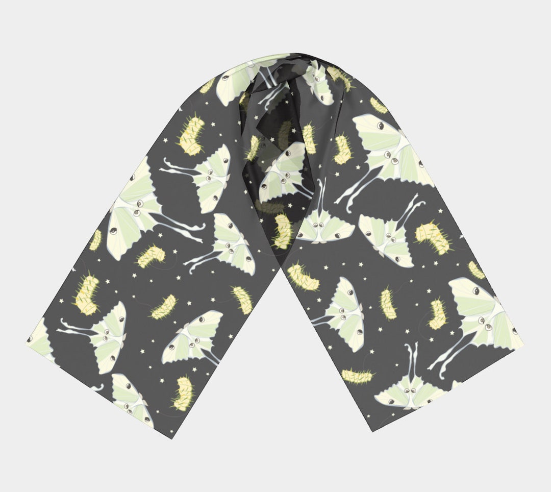 Luna Moth Print, Silk Long Scarf for Women, Silk Head Scarf, Silk Scarf ...
