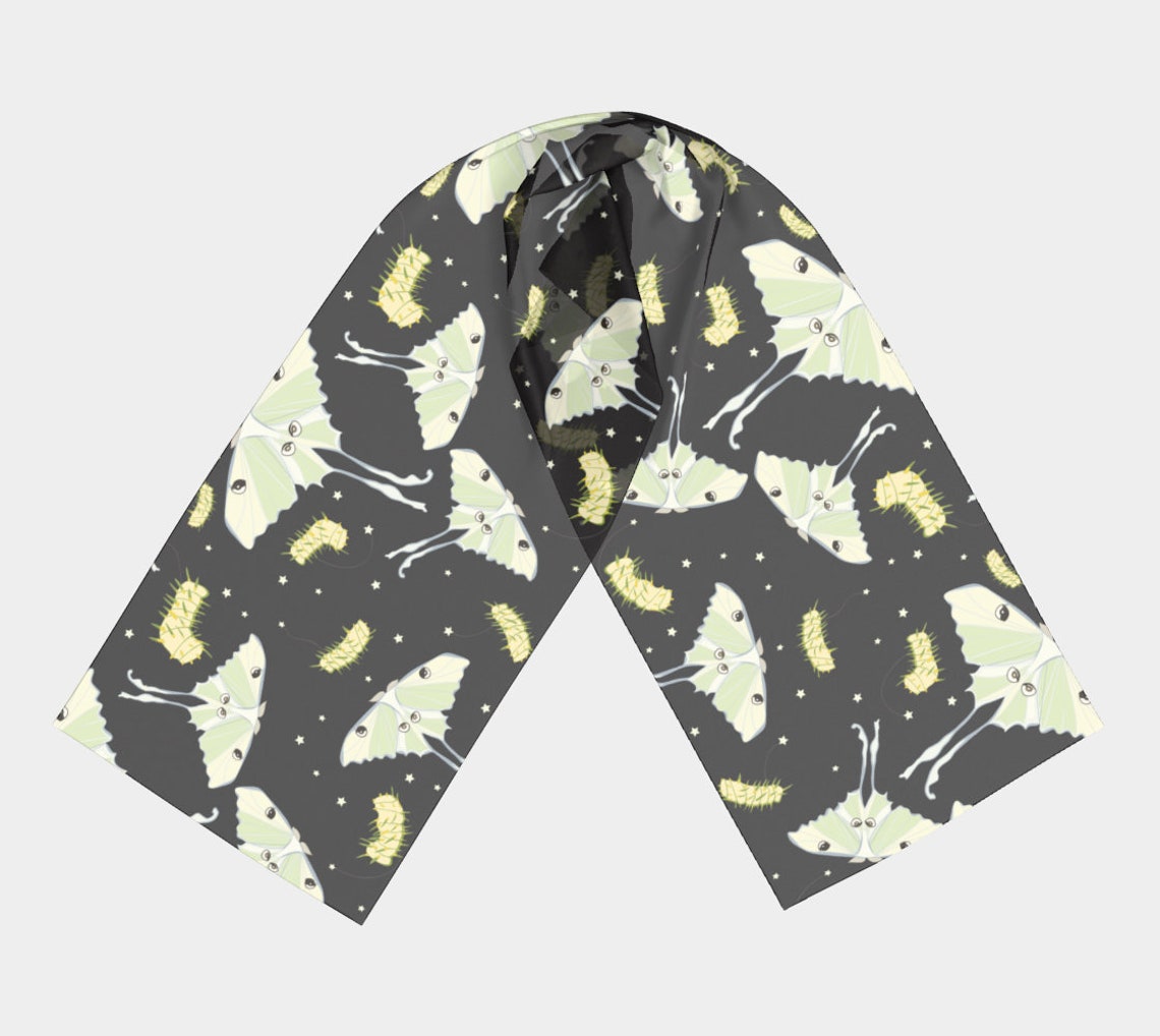 Luna Moth Print, Silk Long Scarf for Women, Silk Head Scarf, Silk Scarf ...