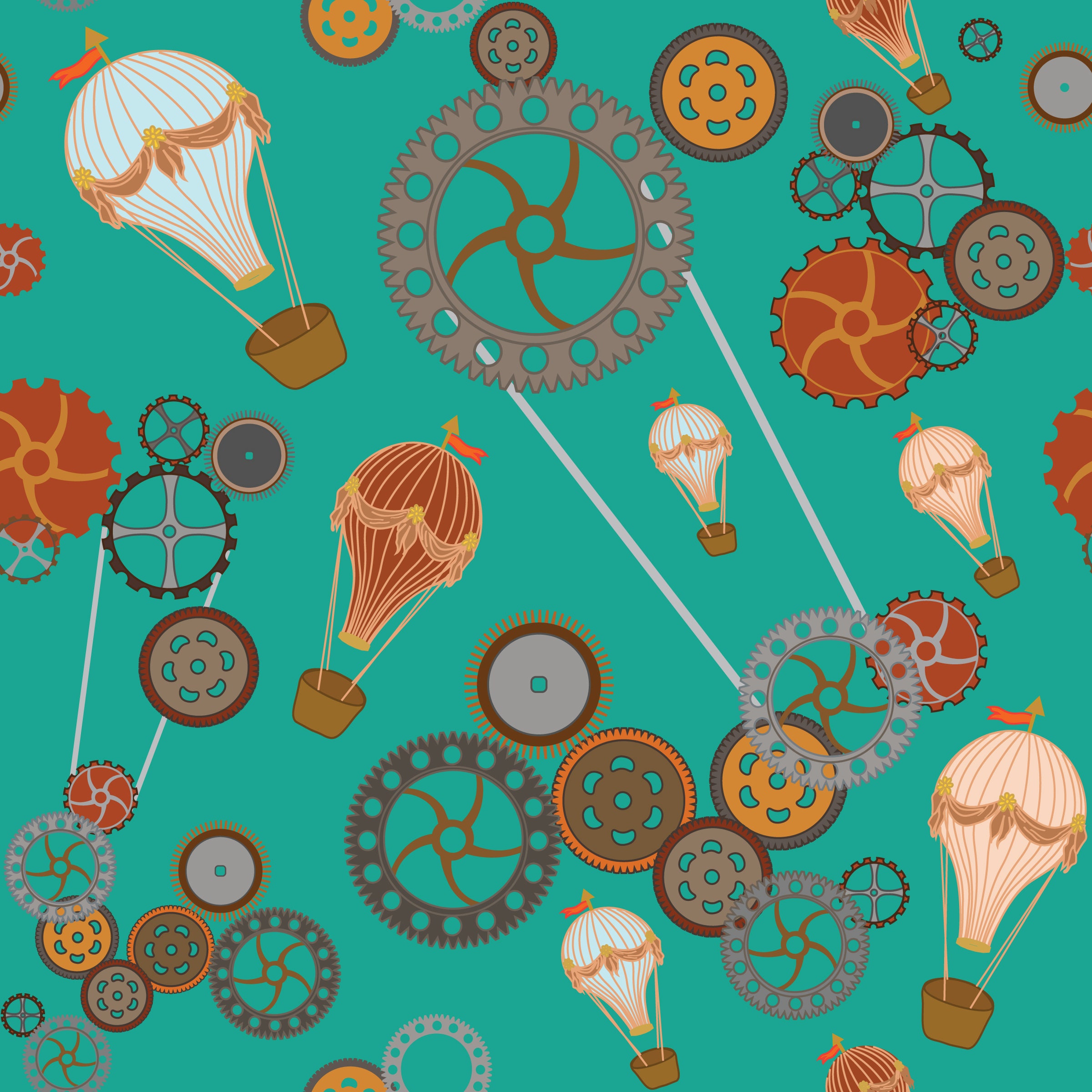 Steampunk Retro Print, Fabric by the Yard, Vintage Gears Fabric, Arts ...