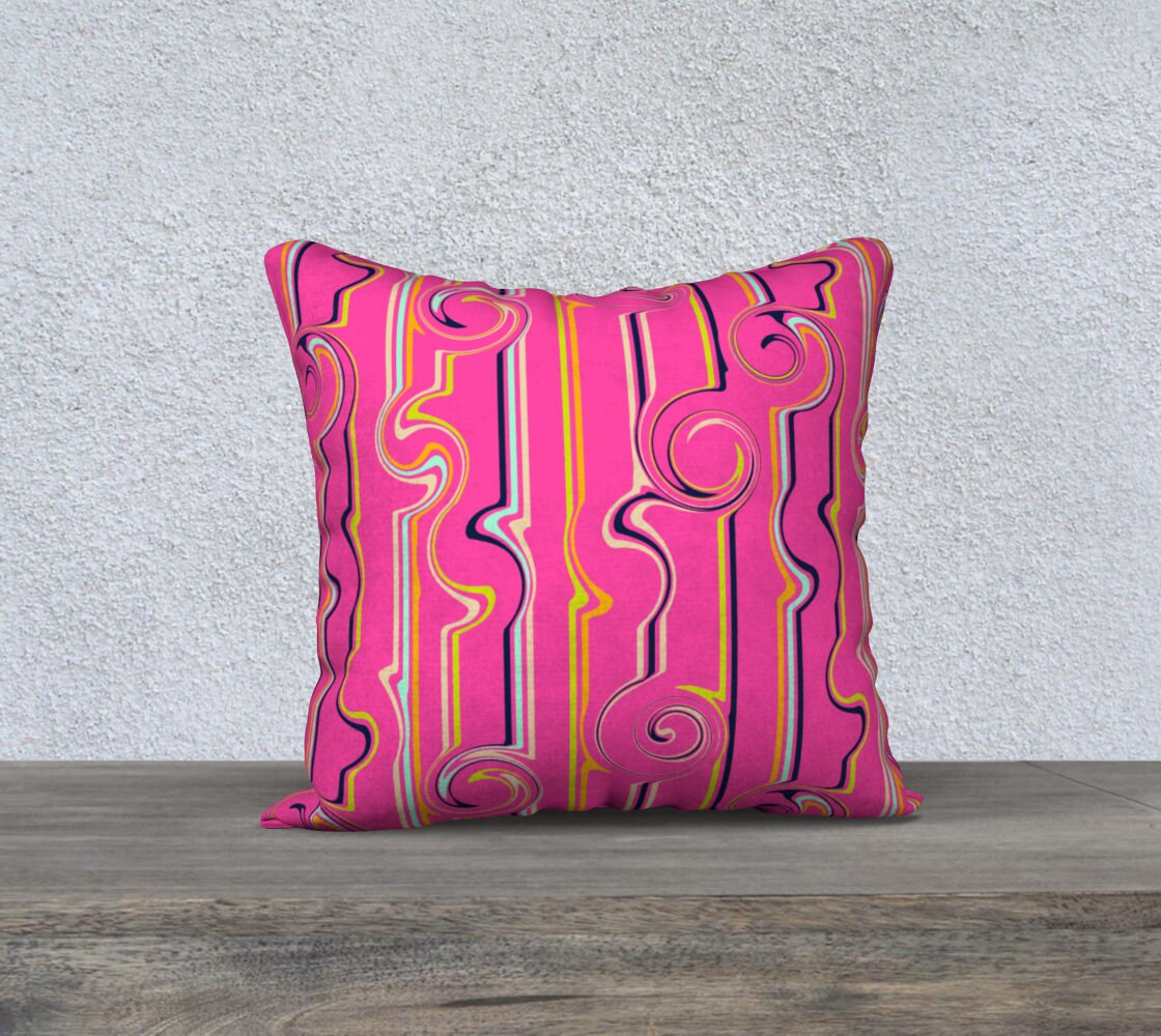 Modern Swirls and Stripes in Hot Pink, Square Pillow Cover, 18X18 ...