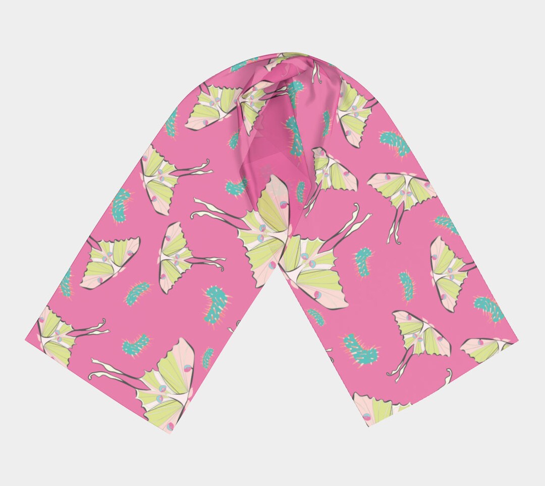 Luna Moth Print, Silk Long Scarf for Women, Silk Head Scarf, Silk Scarf ...