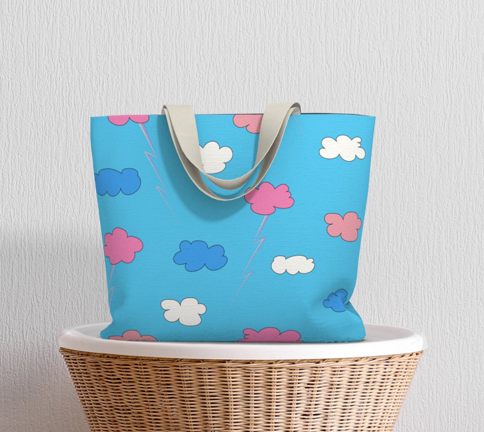 Trans Gender Flag Colors Clouds and Lightning Tote Bag LGBTQ | Etsy