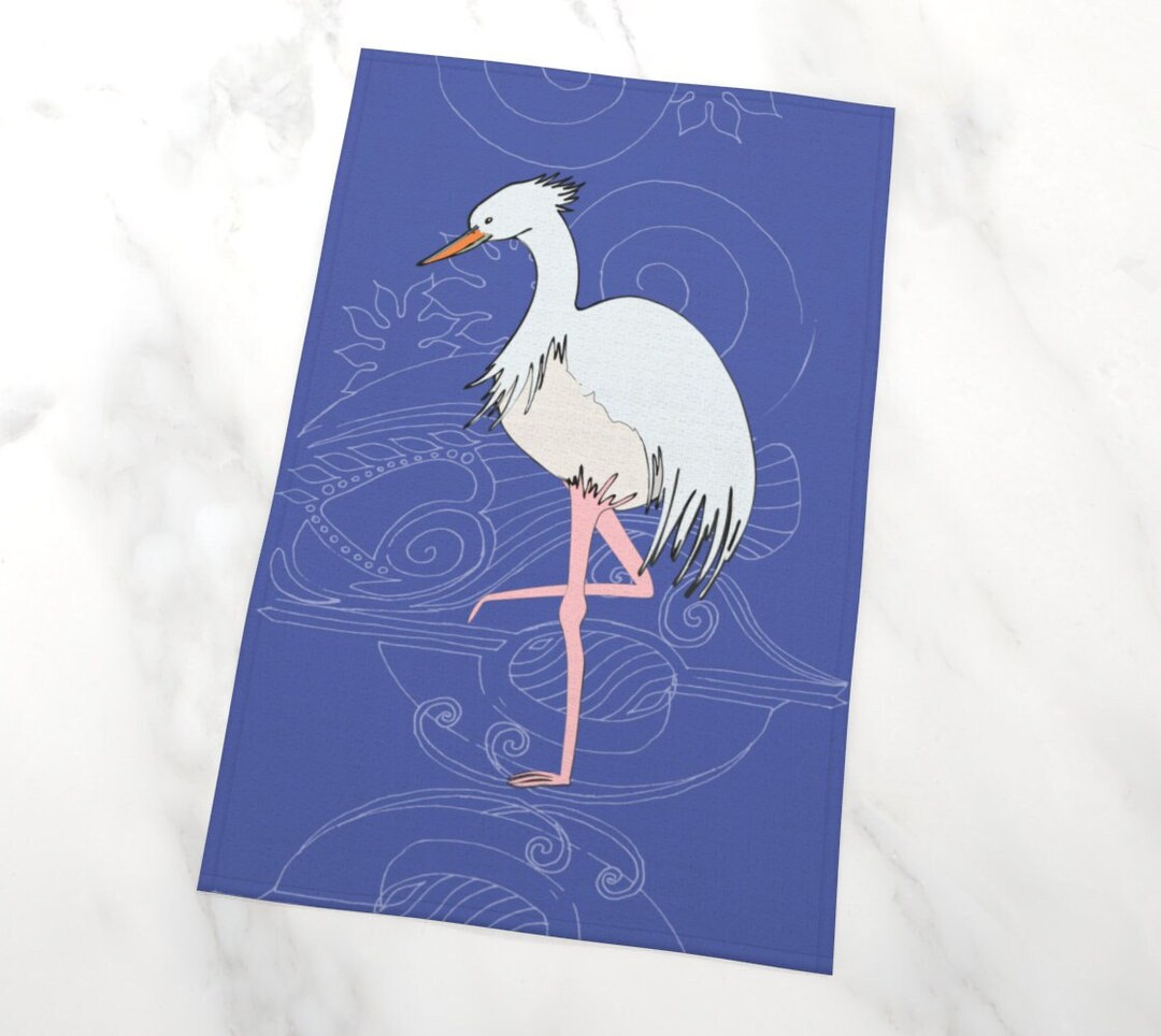 Periwinkle Crane Tea Towel, Periwinkle Tea Towel, Bird Kitchen Towel ...