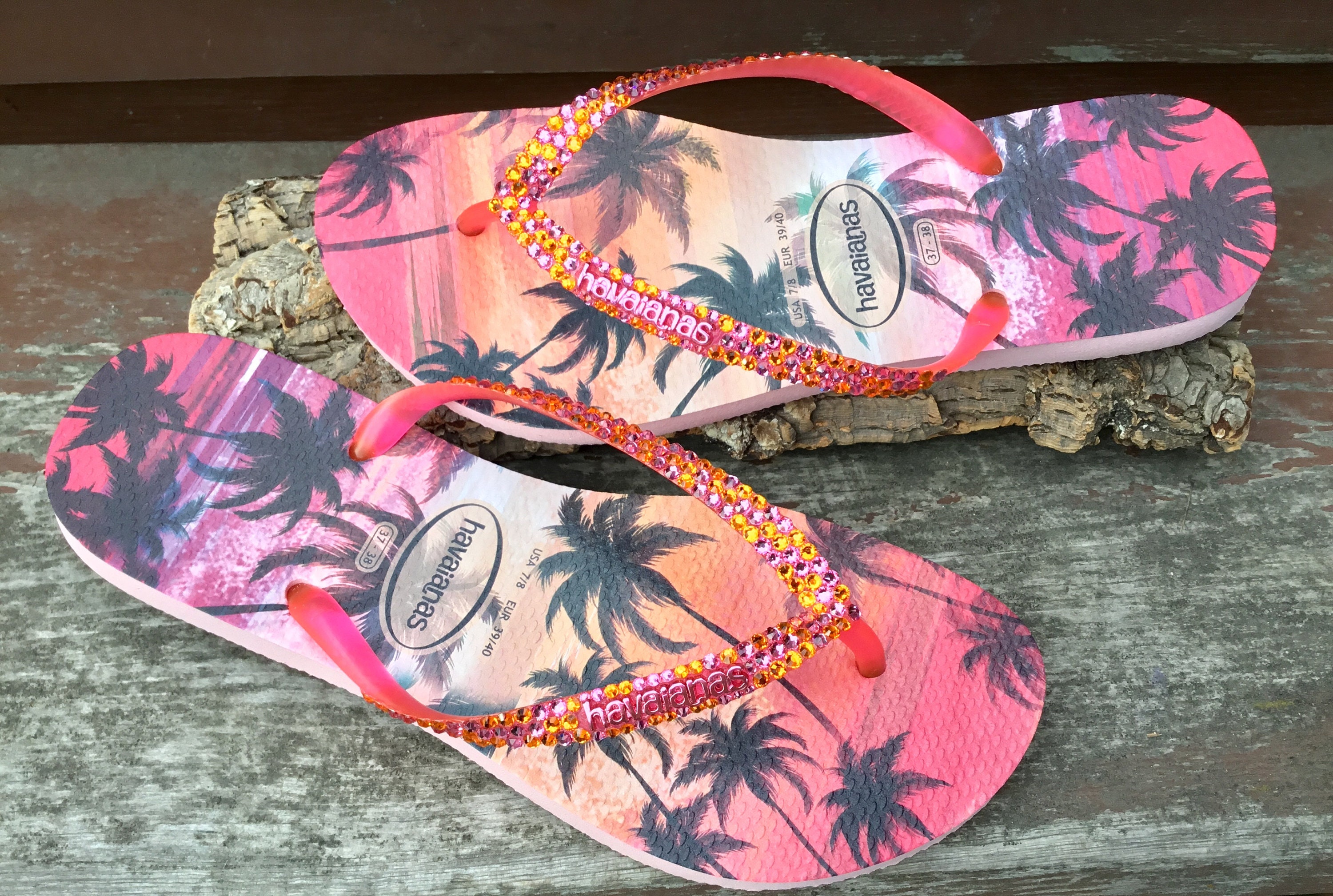 Pink Sun Sunset Havaianas Slim flat Ladies Flip Flops Hawaiian | Etsy