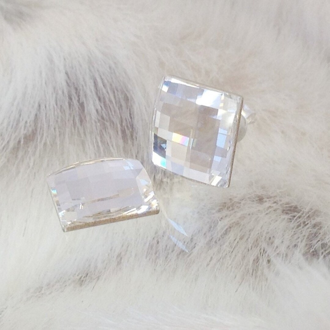 Facet Square Earrings Crystal Stud Diamond Clear Bling 8mm or 12mm ...