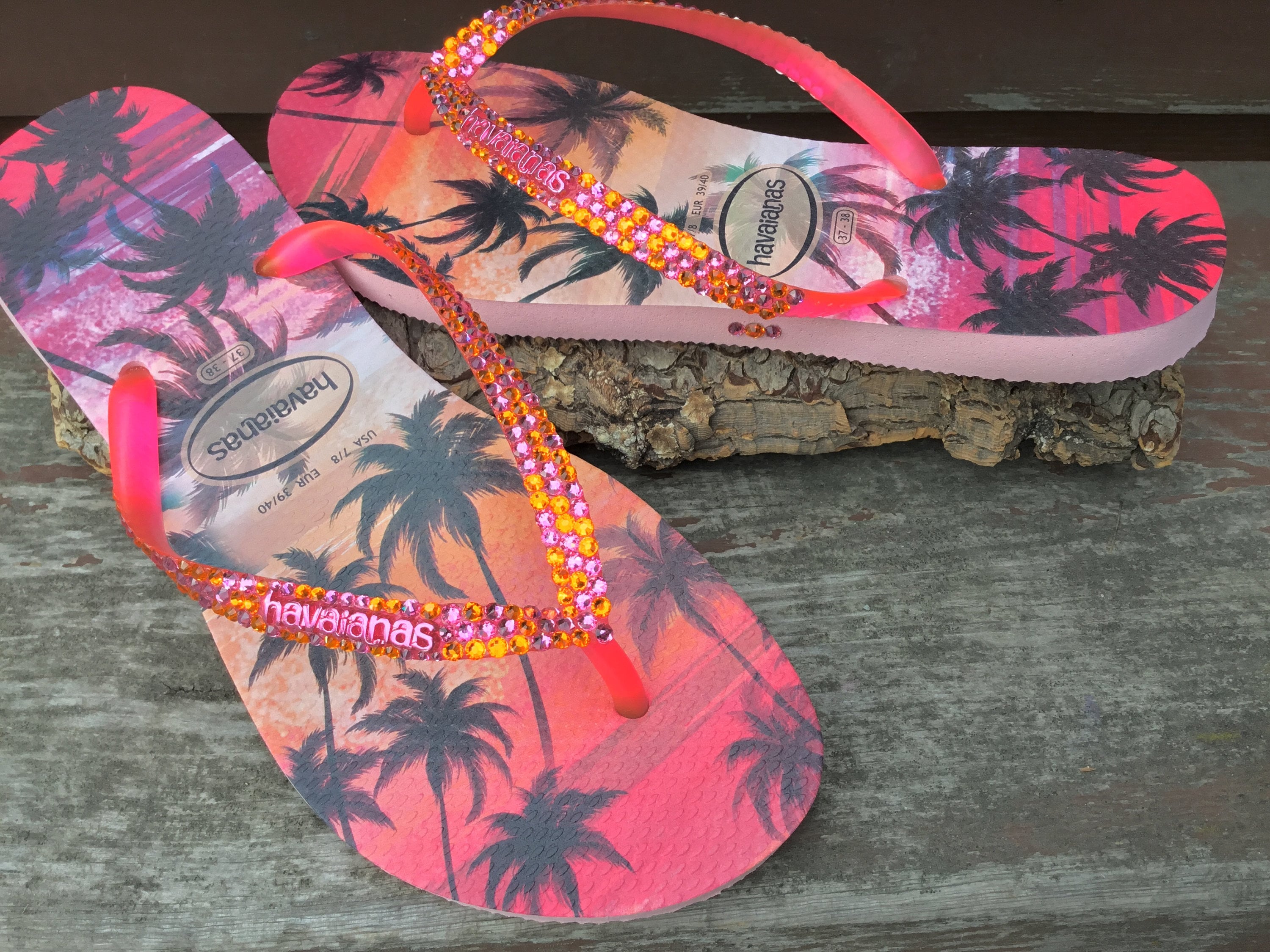 Pink Sun Sunset Havaianas Slim flat Ladies Flip Flops Hawaiian | Etsy