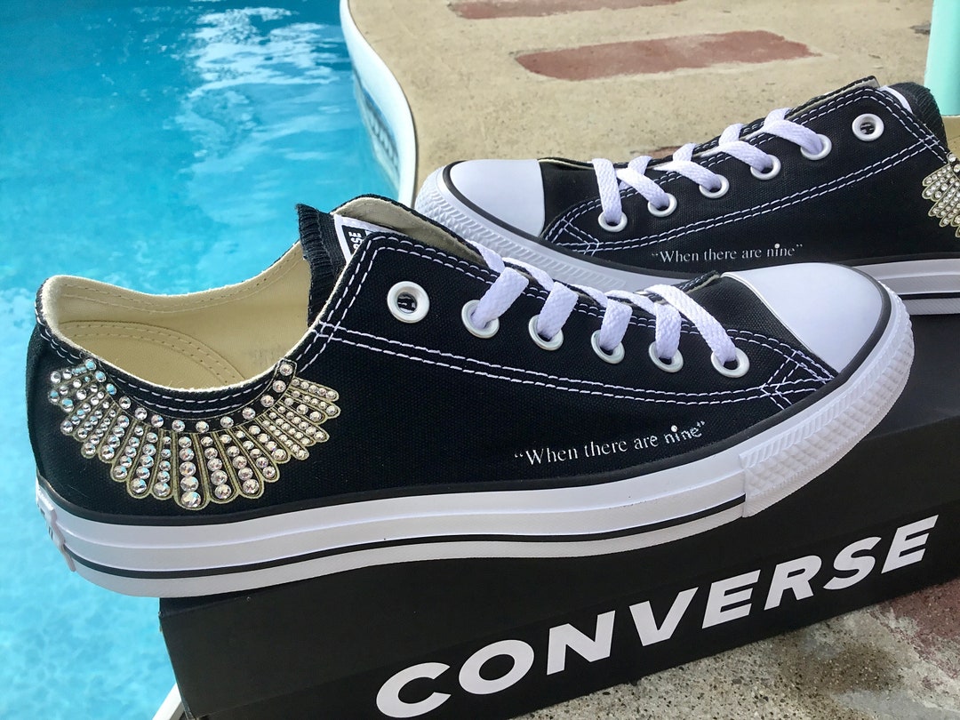 RBG Dissent Collar Black Sneakers: Custom Print Low Top Crystal Shoes ...