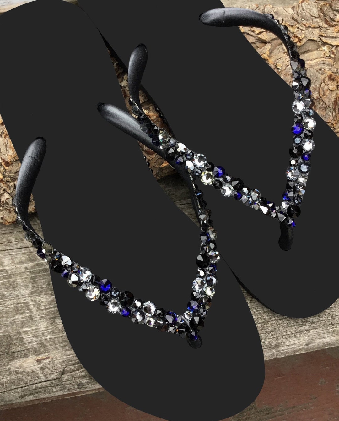 Crystal Flip Flops Black Slim Flat Brazil Bling Sandals Glass Slippers ...