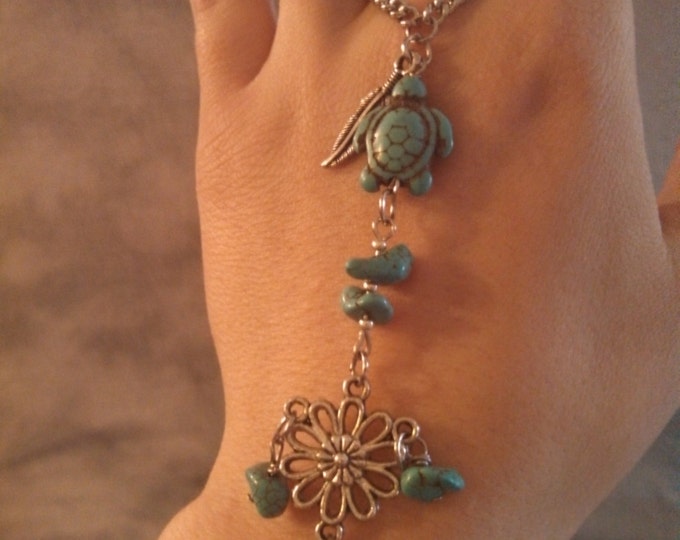 Turquoise Magnesite Turtle Feather Harem Slave Bracelet Fits - Etsy