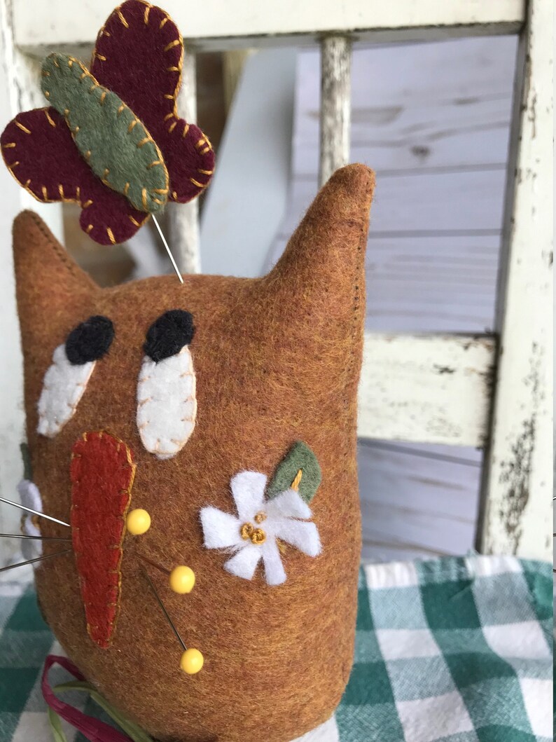 Folk Art Cat Cat Pin Cushion Farmhouse Cat Cat Home Decor - Etsy