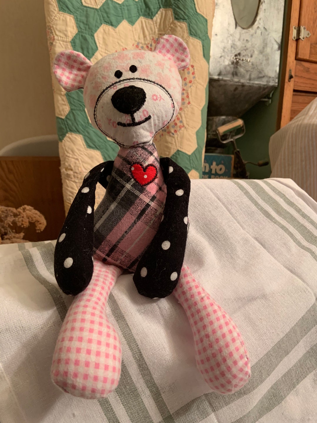 Teddy Bear, Stuffed Animal, Bear, Flannel Teddy Bear, Handmade Bear ...