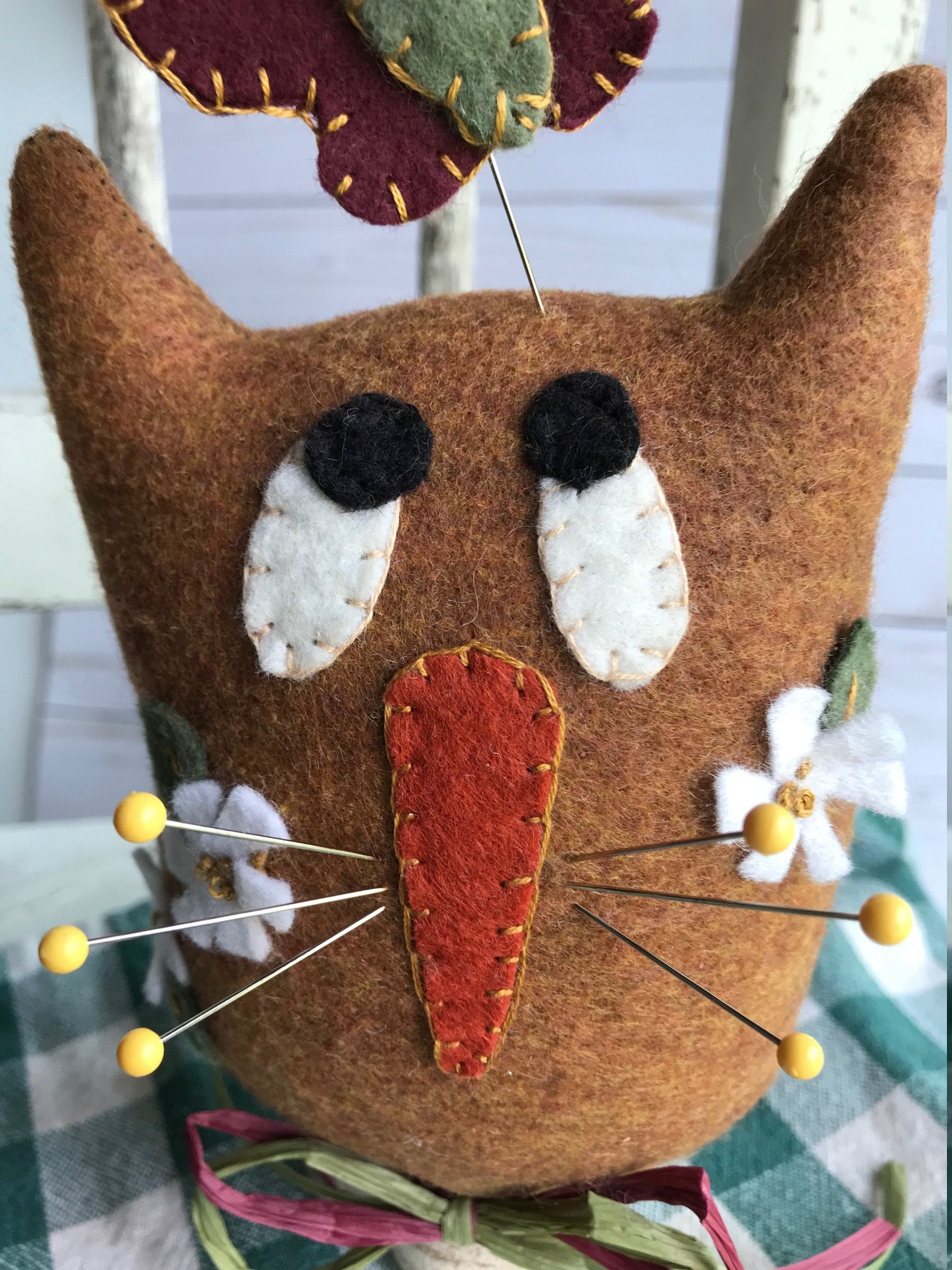 Folk Art Cat Cat Pin Cushion Farmhouse Cat Cat Home Decor | Etsy