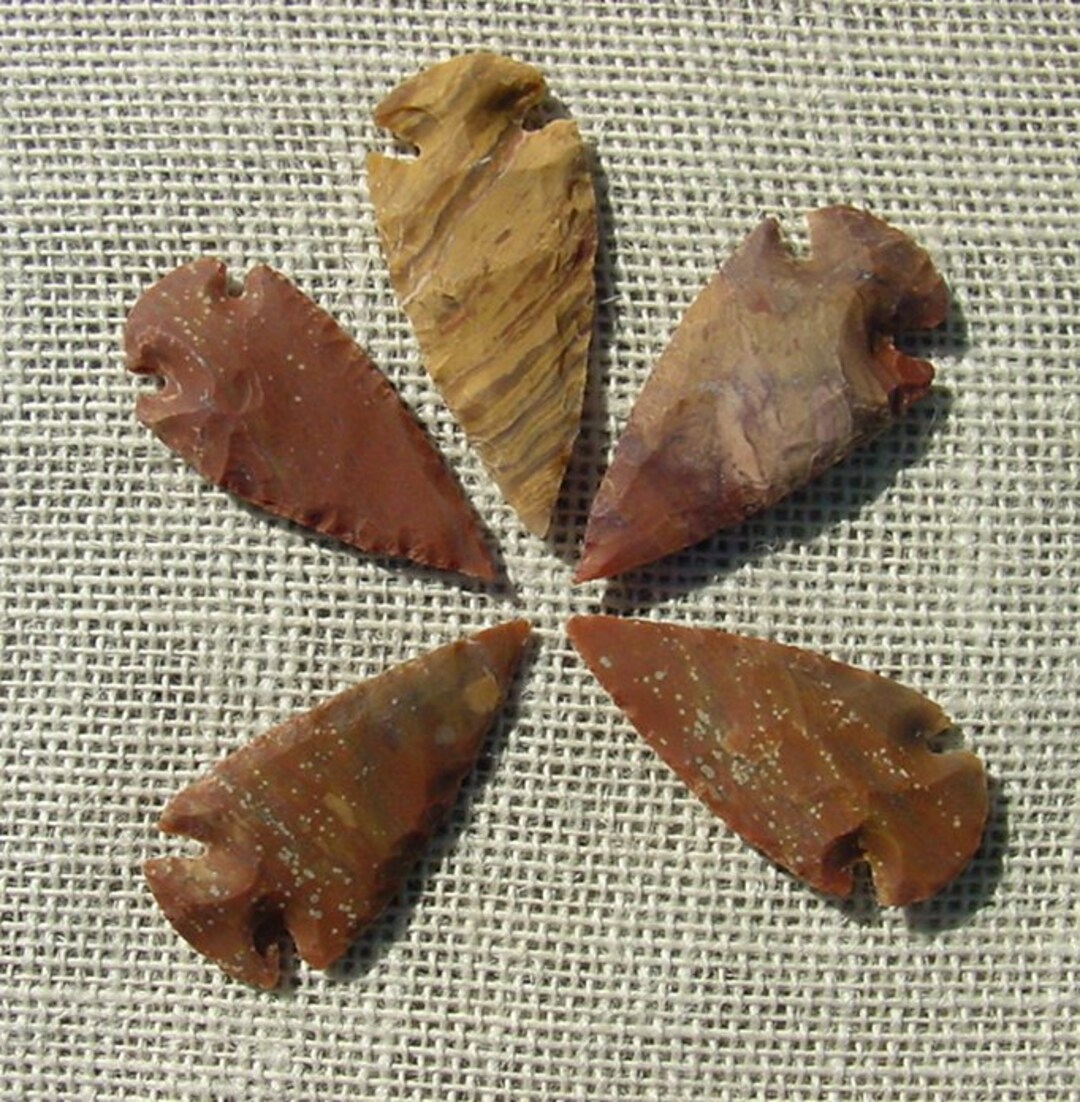 5 Arrowheads @ 2 Inch Hand Picked Striped Reproduction Bird Stone ...